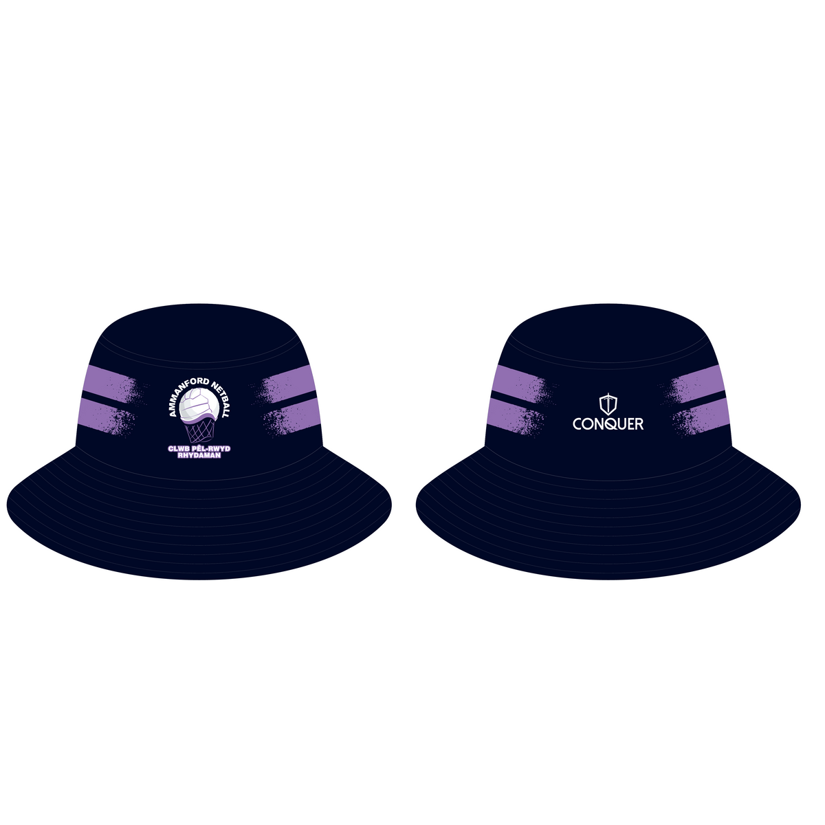 Ammanford Netball Reversible Bucket Hat ADULT - Purple & Black ...